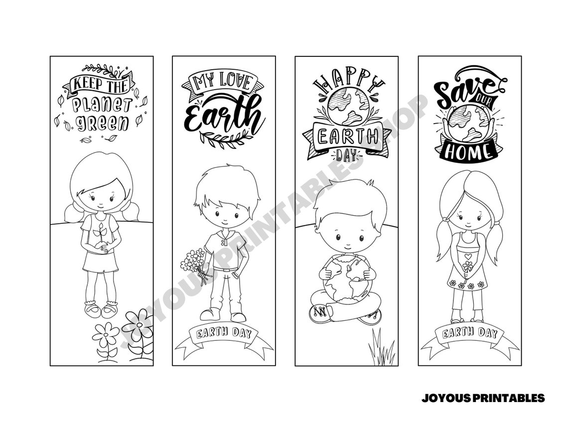 Earth Day Printable Coloring Bookmarks, Earth Day PDF Bookmarks to ...