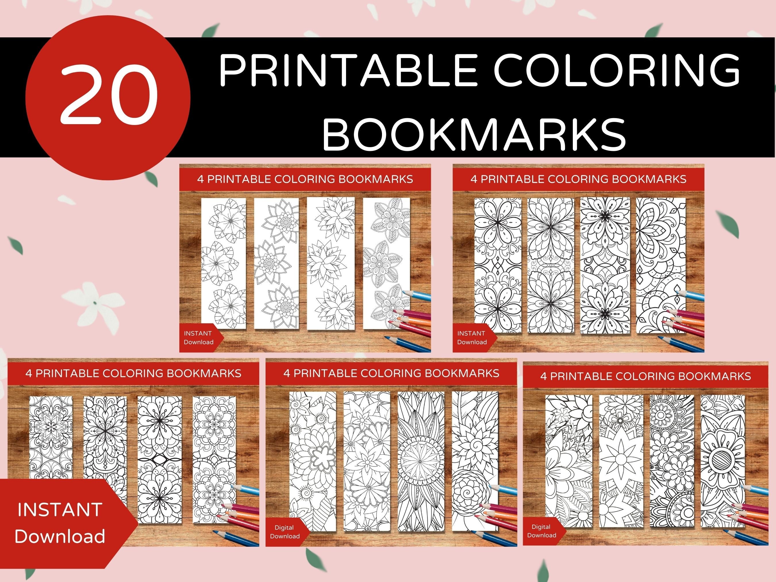Set of 20 Flower-themed Coloring Bookmarks Bundle Printable - Etsy