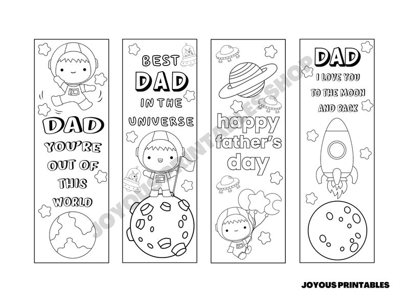 Set of 4 Father's Day Coloring Bookmarks, Printable Father's Day ...
