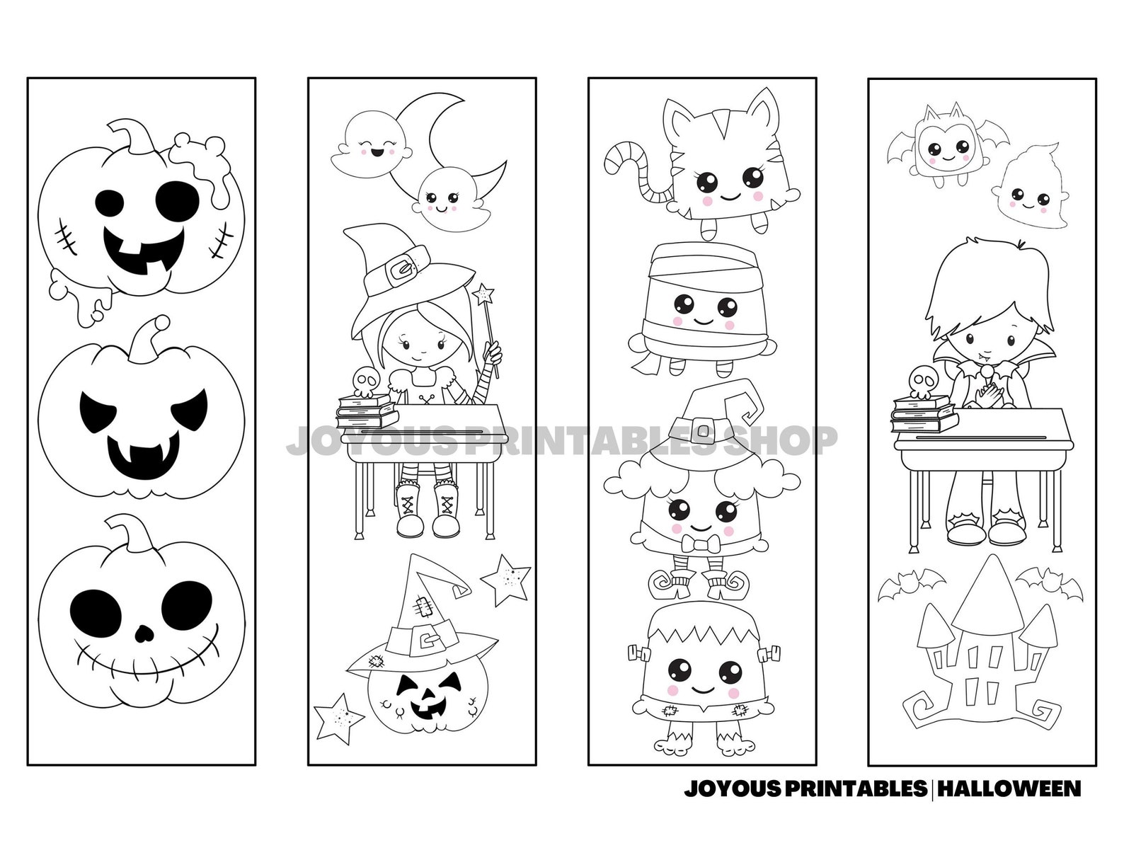 Halloween Coloring Bookmarks, Printable Bookmark Set, Digital Bookmark ...