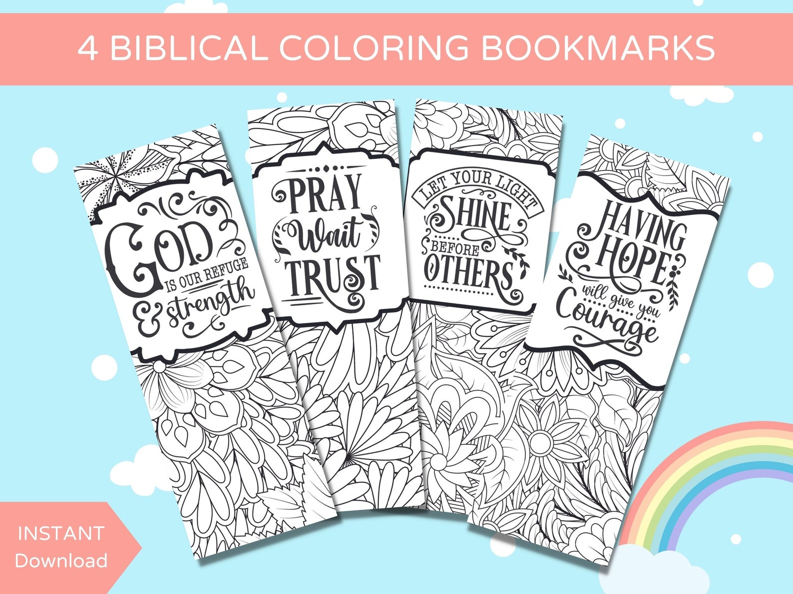 Set of 4 Printable Catholic Bookmarks to Color, Christian Coloring ...