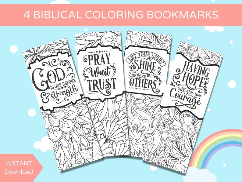 Set of 4 Printable Catholic Bookmarks to Color, Christian Coloring ...