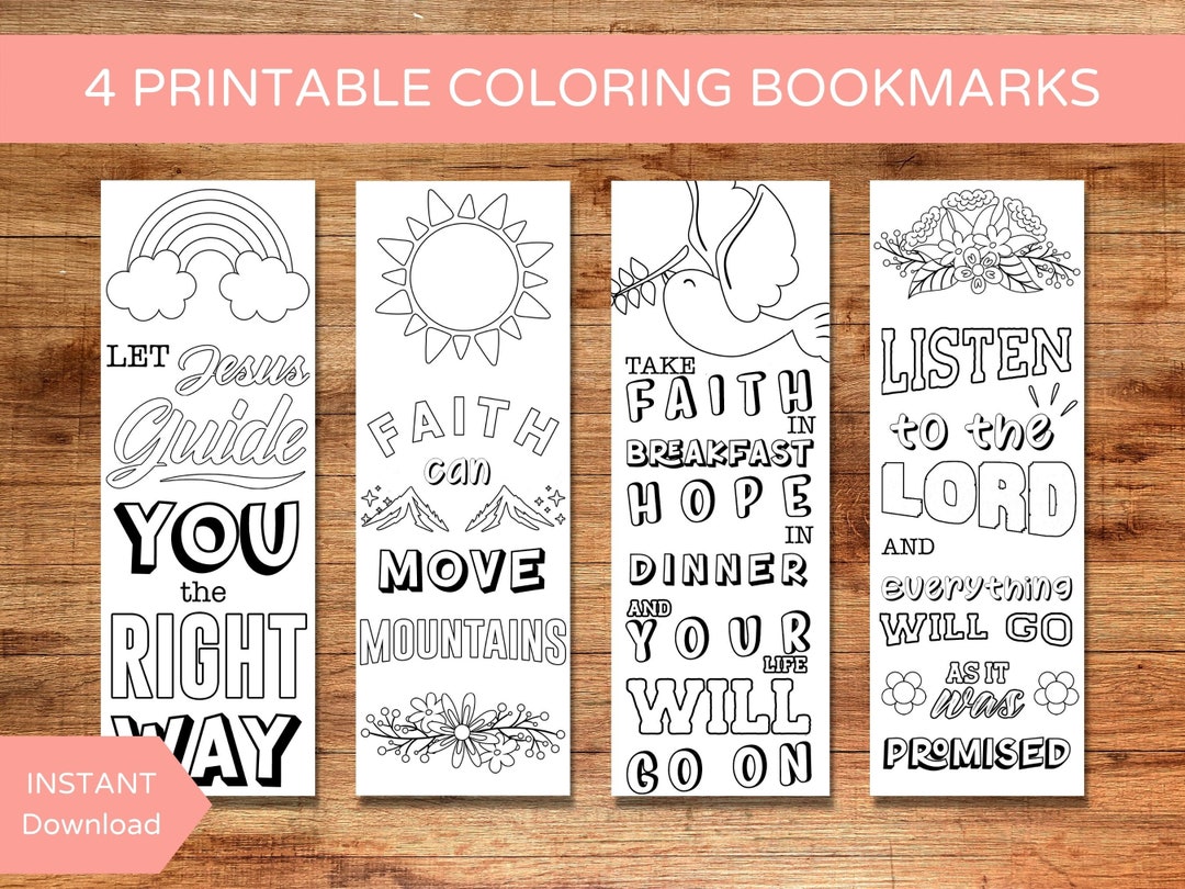 Set of 4 Printable Catholic Bookmarks to Color, Coloring Bible Bookmark ...