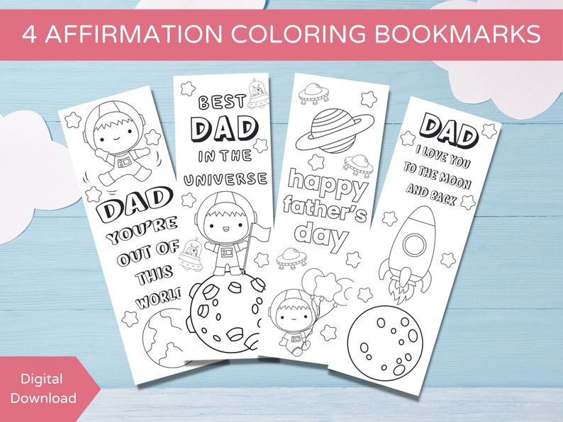 Set of 4 Father's Day Coloring Bookmarks, Printable Father's Day ...