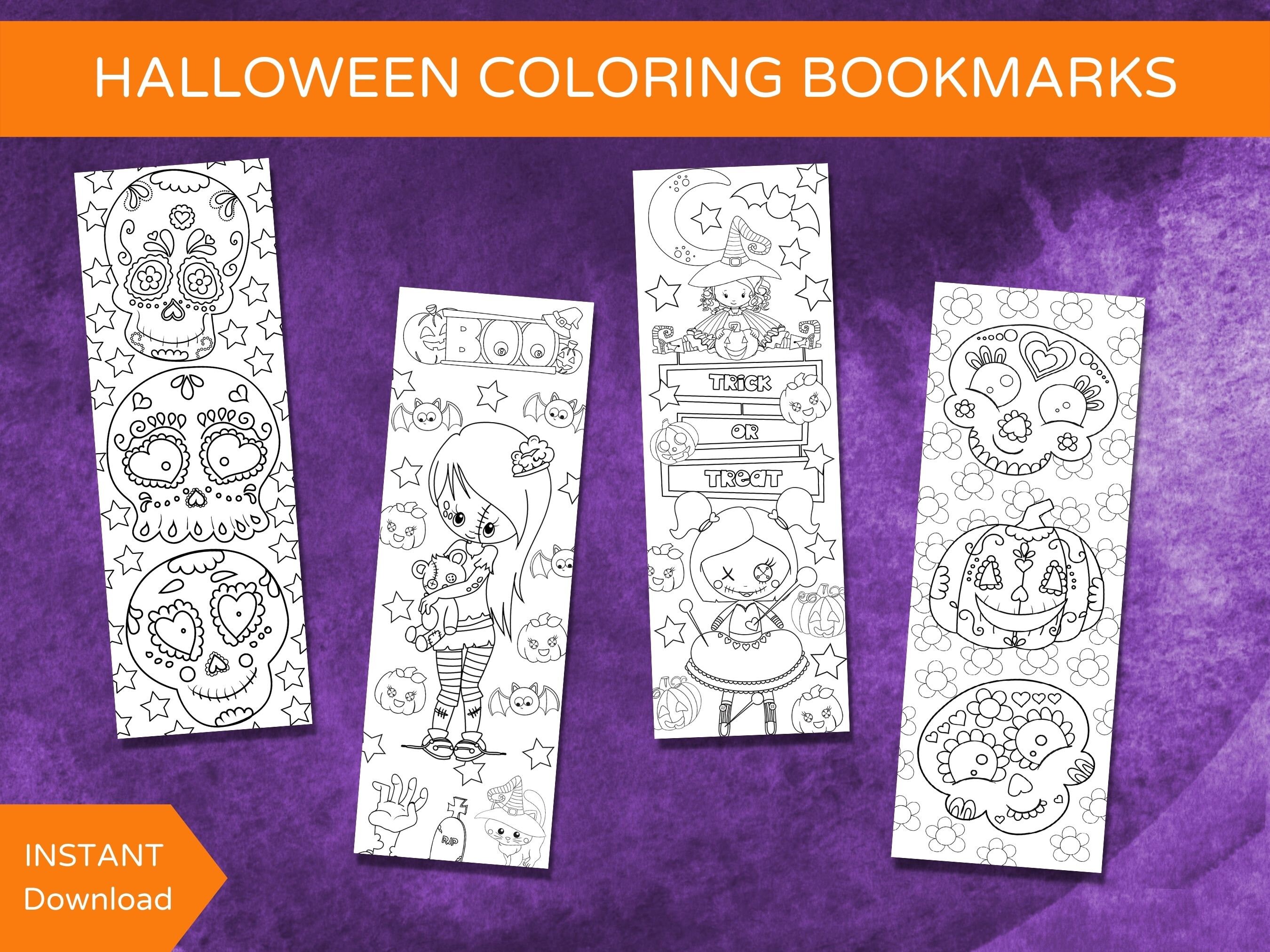 Set of 4 Halloween Coloring Bookmarks, Printable Bookmark Set, Digital ...