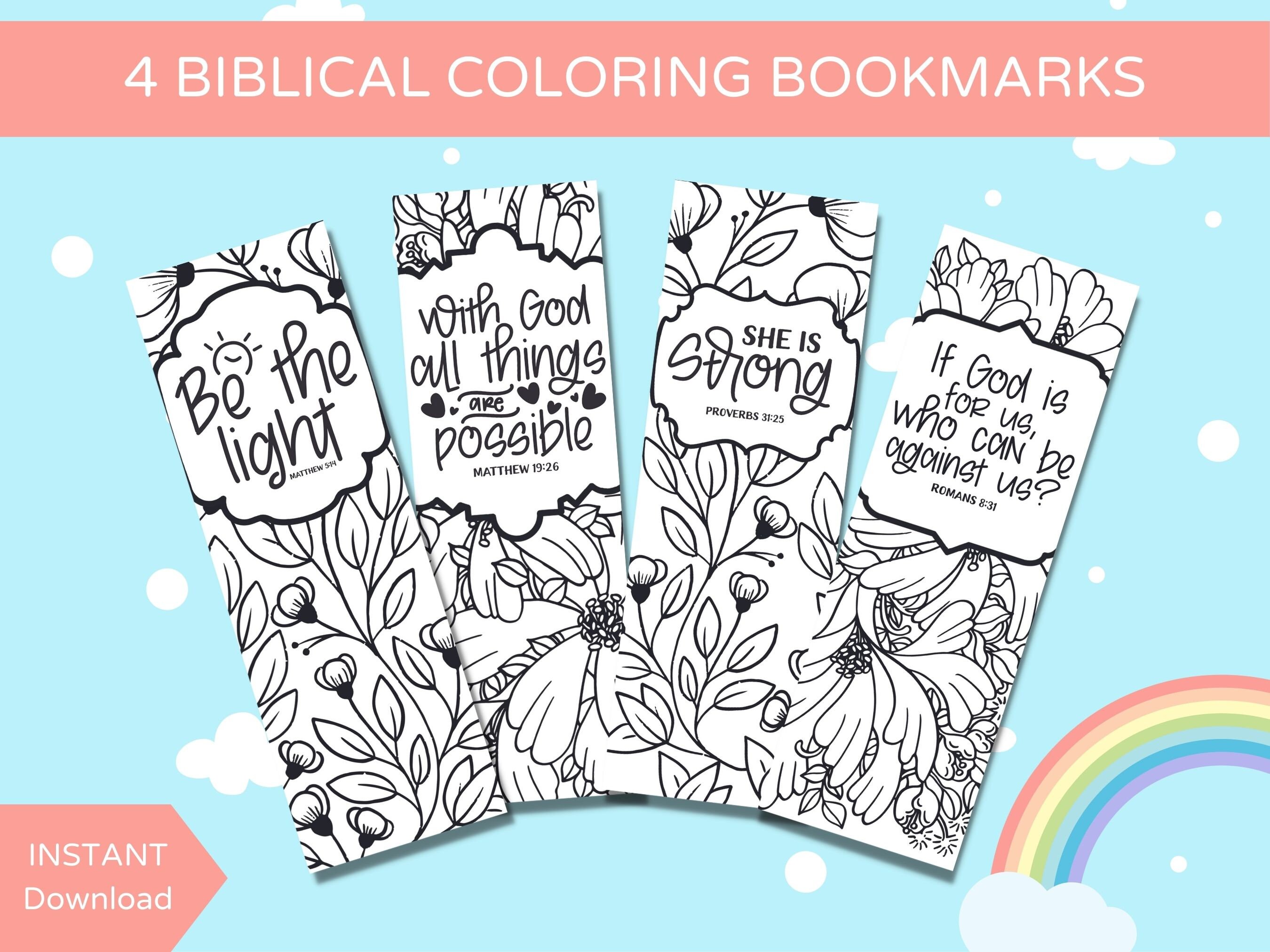 Set of 4 Printable Catholic Bookmarks to Color, Coloring Bible Bookmark ...