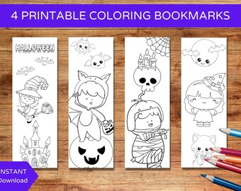 Halloween Coloring Bookmarks, Printable Bookmark Set, Digital Bookmark ...