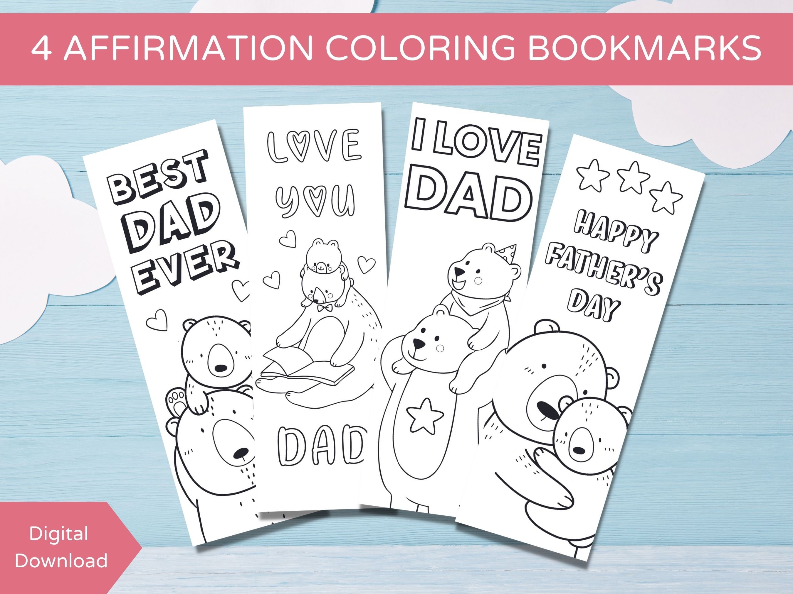 Set of 4 Father's Day Coloring Bookmarks, Printable Father's Day ...