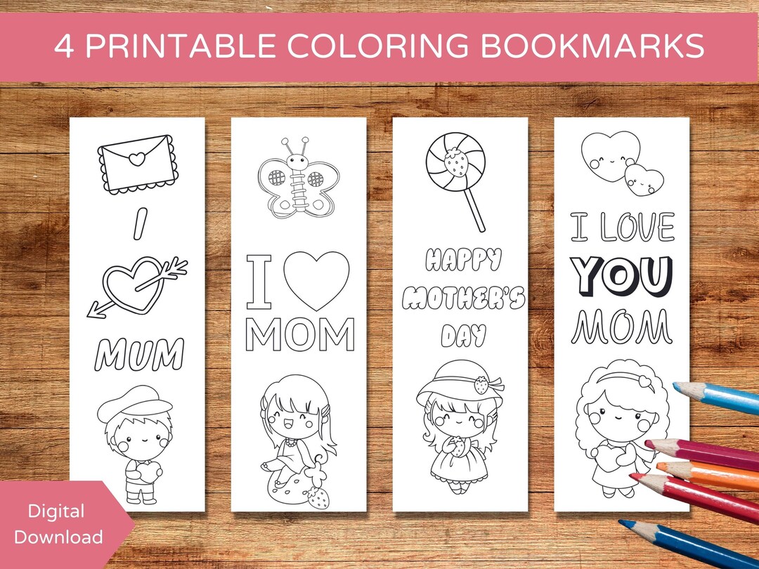 Mother's Day Coloring Bookmarks, DIY Gift for Mom, Printable Bookmarks ...
