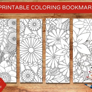 Set of 4 Flower Bookmarks to Color, Printable Floral Bookmarks ...