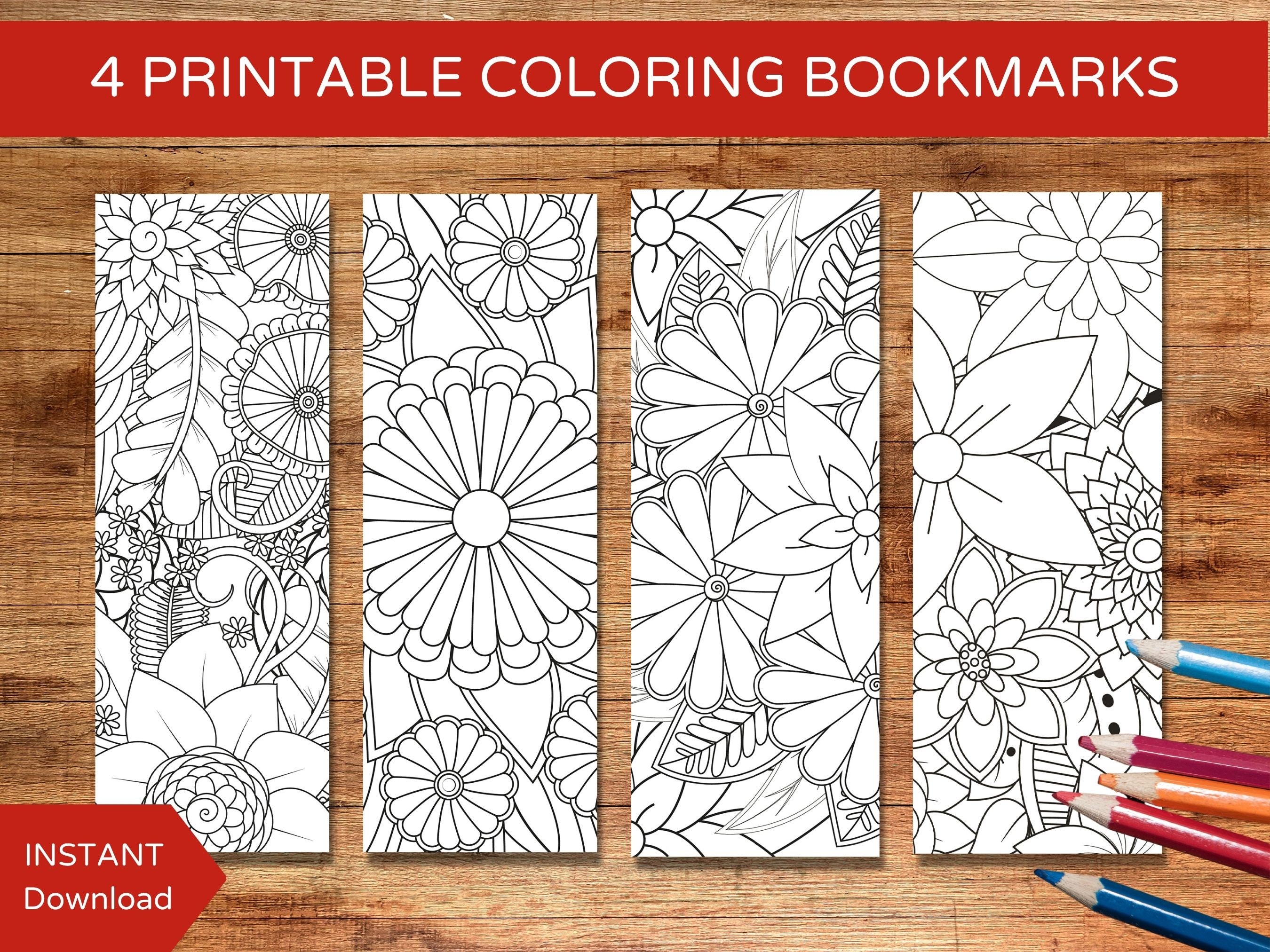 Set of 4 Flower Bookmarks to Color, Printable Floral Bookmarks ...