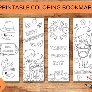 Set of 4 Thanksgiving Coloring Bookmarks, Fall Printable Bookmarks ...