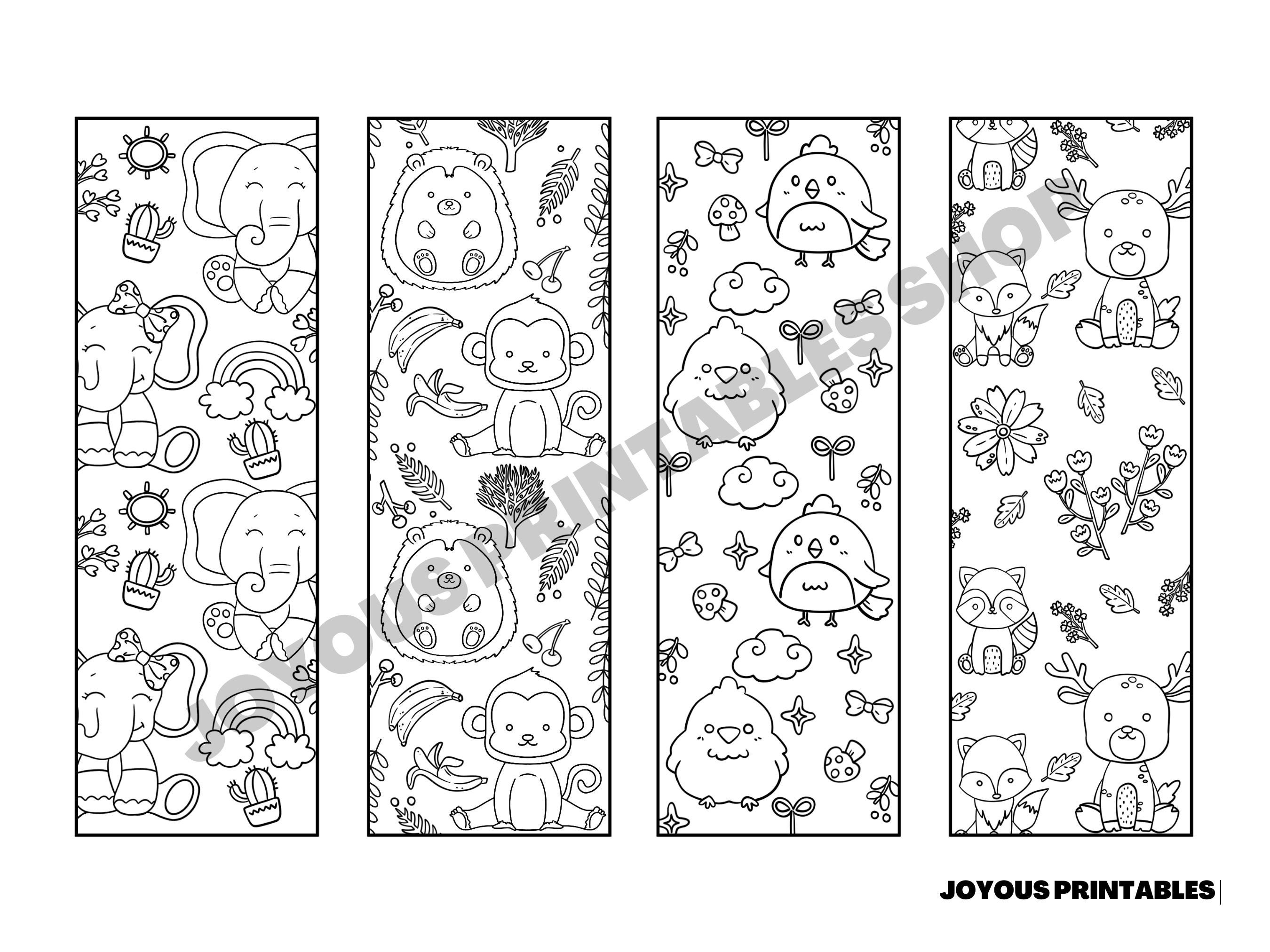 Set of 4 Cute Animal Bookmarks to Color, Printable Animal Bookmark Set ...