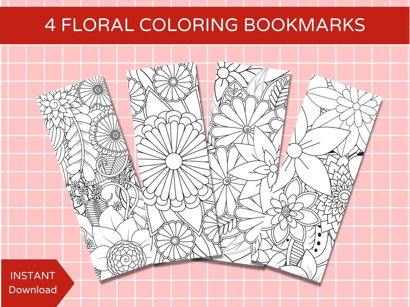 Set of 4 Flower Bookmarks to Color, Printable Floral Bookmarks ...