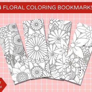 Set of 4 Flower Bookmarks to Color, Printable Floral Bookmarks ...