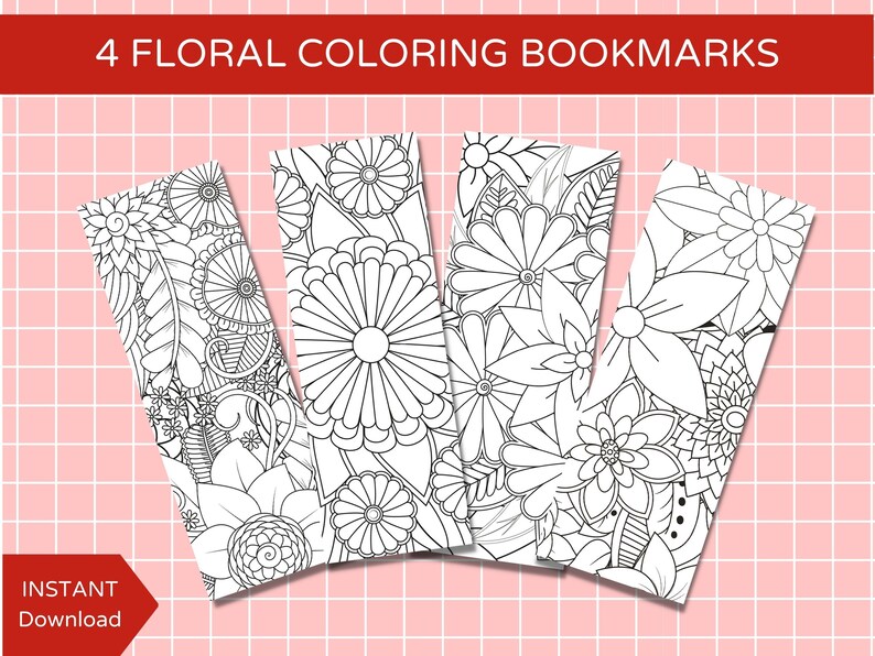 Set of 4 Flower Bookmarks to Color, Printable Floral Bookmarks ...