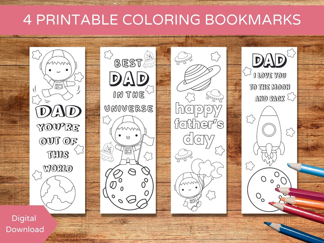 Set of 4 Father's Day Coloring Bookmarks, Printable Father's Day ...