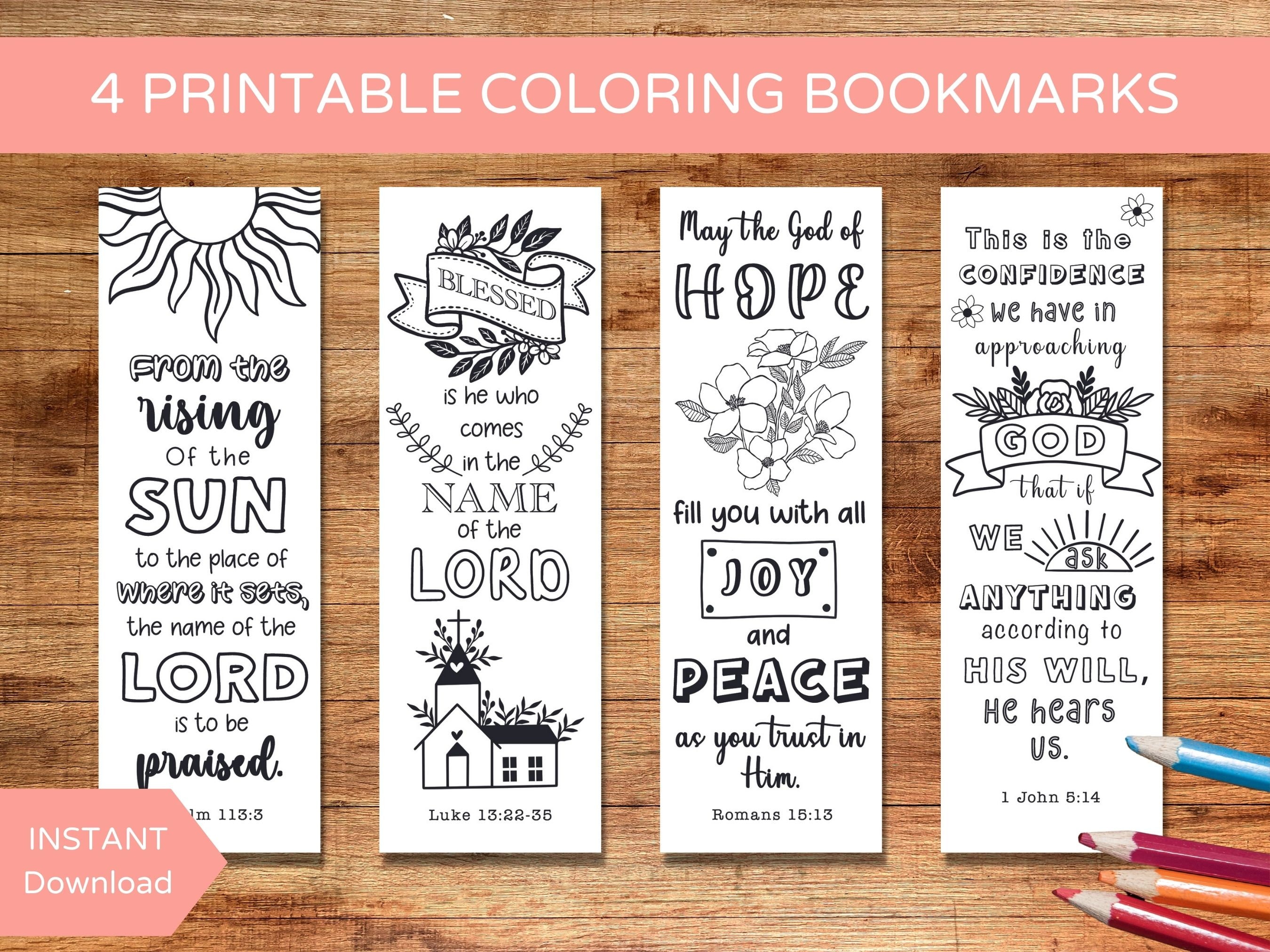 Set of 4 Printable Catholic Bookmarks to Color, Coloring Bible Bookmark ...