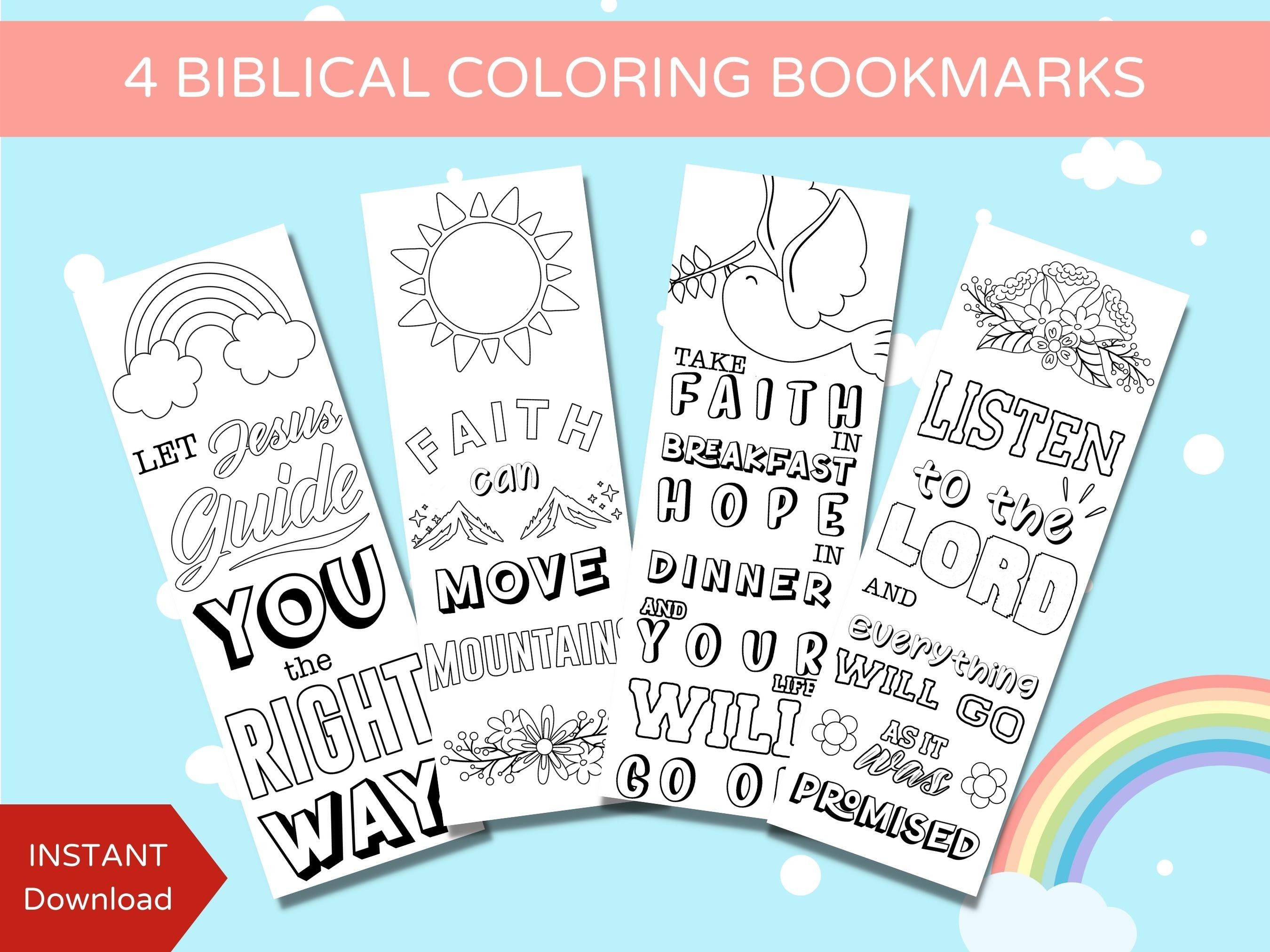 Set of 4 Printable Catholic Bookmarks to Color, Coloring Bible Bookmark ...