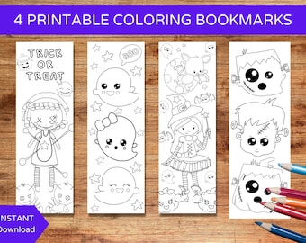 Halloween Coloring Bookmarks, Printable Bookmark Set, Digital Bookmark ...