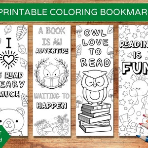 Set of 4 I Love Reading Printable Bookmarks, Animals Reading Coloring ...