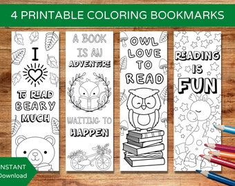 Set of 4 I Love Reading Printable Bookmarks Animals Reading - Etsy