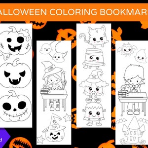 Halloween Coloring Bookmarks, Printable Bookmark Set, Digital Bookmark ...