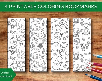 Set of 4 Fall Coloring Bookmarks to Color, Printable Animal Bookmark ...