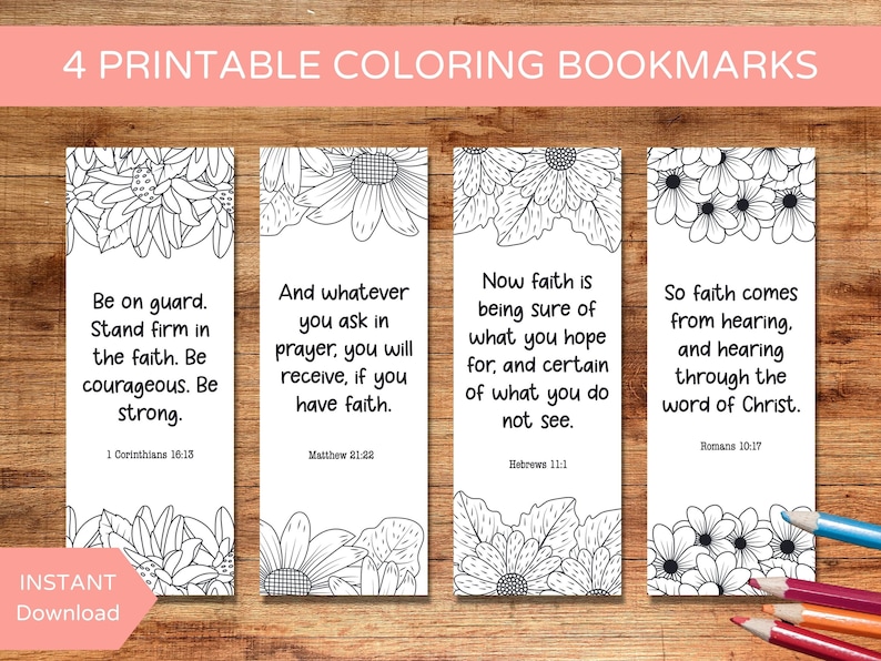 Set of 4 Printable Catholic Bookmarks to Color, Coloring Bible Bookmark ...
