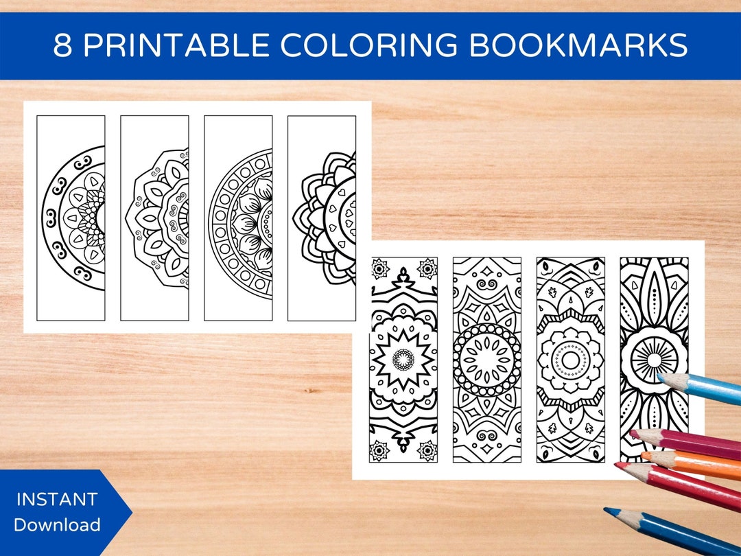 Set of 8 Mandala Coloring Bookmarks, Zentangle Printable Bookmarks to ...