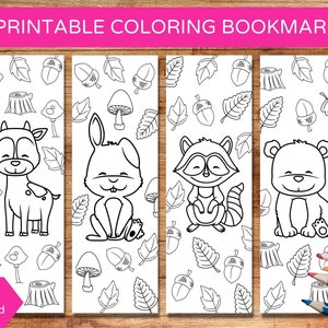 Set of 4 Fall Coloring Bookmarks to Color, Printable Animal Bookmark ...
