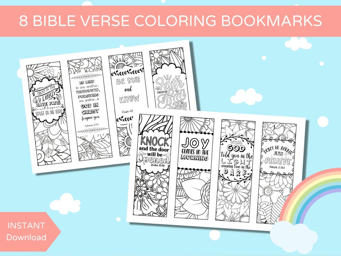 Set of 8 Printable Religious Bookmarks, Bible Verse Coloring Bookmarks ...