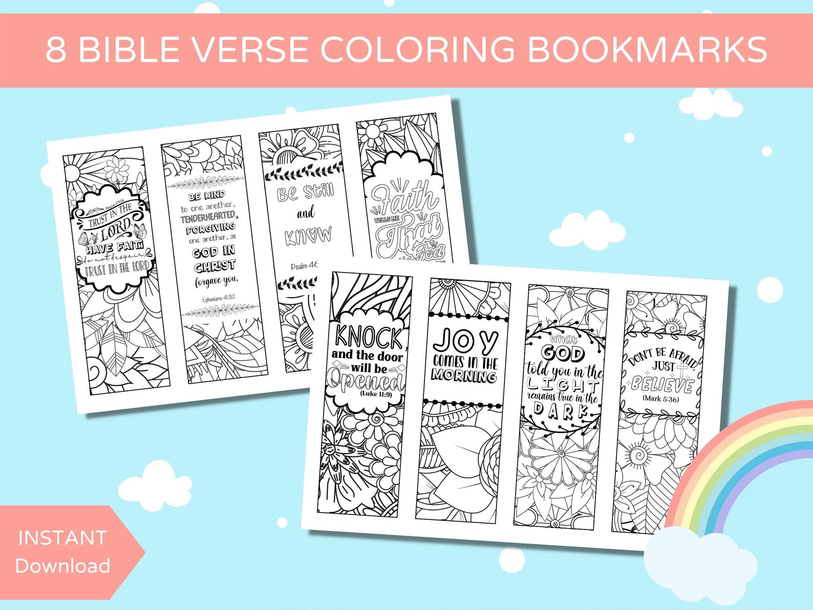 Set of 8 Printable Religious Bookmarks, Bible Verse Coloring Bookmarks ...