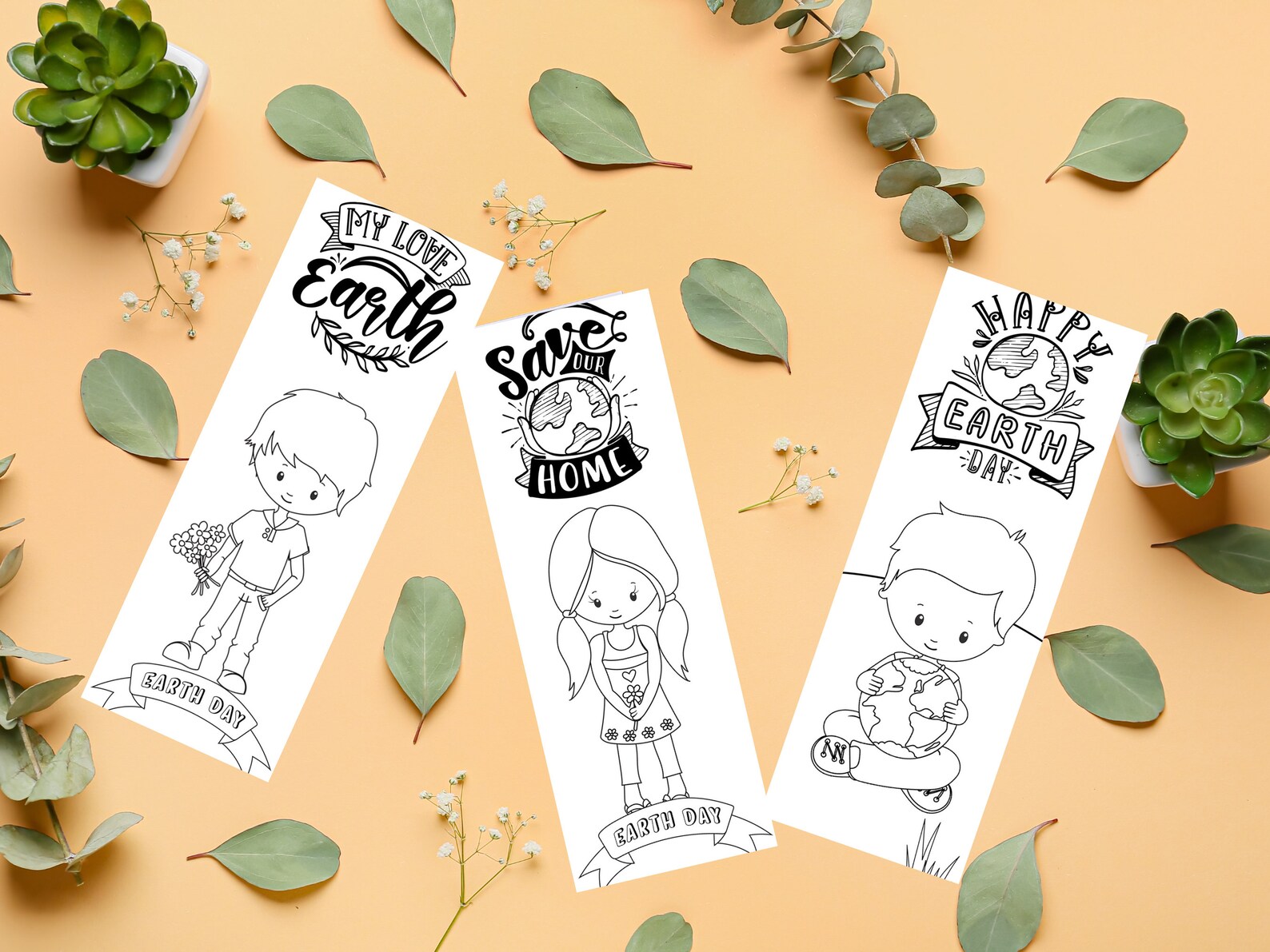 Earth Day Printable Coloring Bookmarks, Earth Day PDF Bookmarks to ...