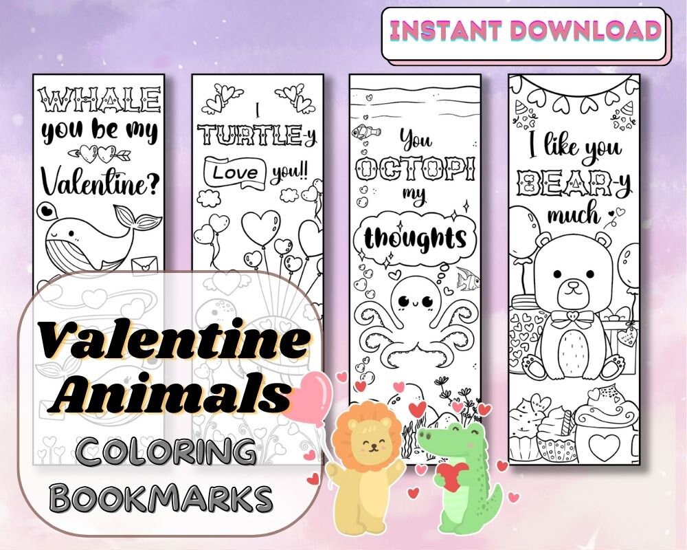 Valentine's Day Coloring Bookmarks, Valentine's Day Kids Activity ...