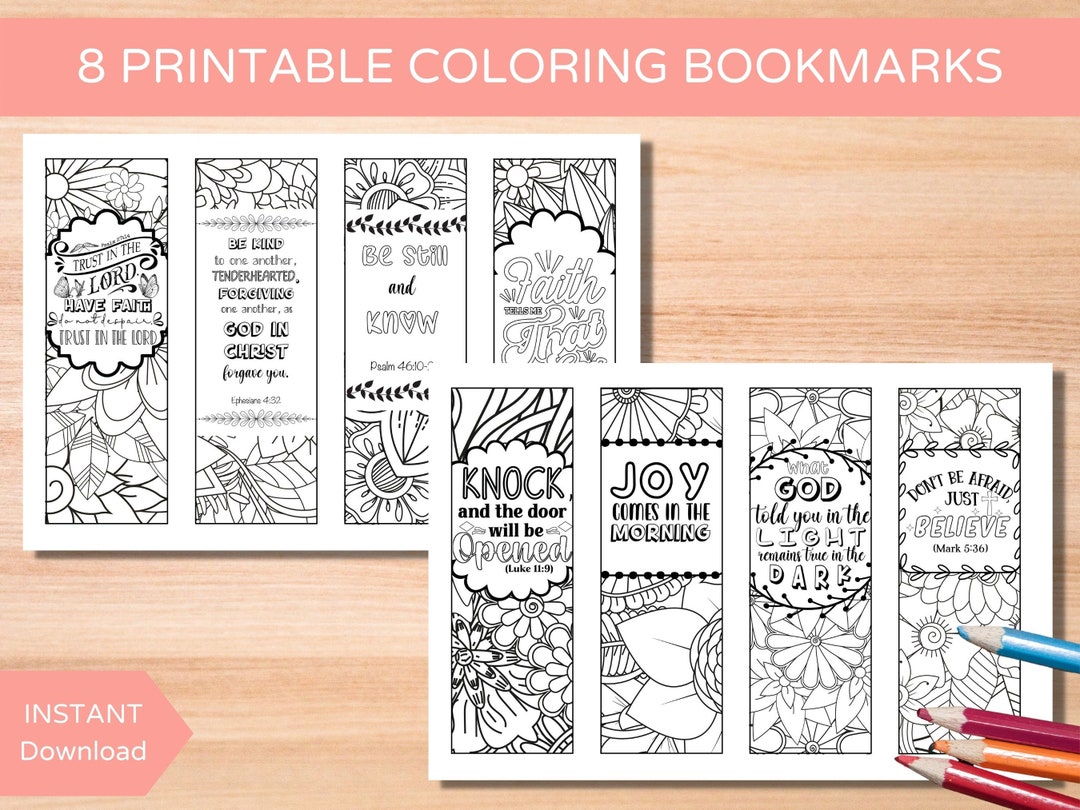 Set of 8 Printable Religious Bookmarks, Bible Verse Coloring Bookmarks ...