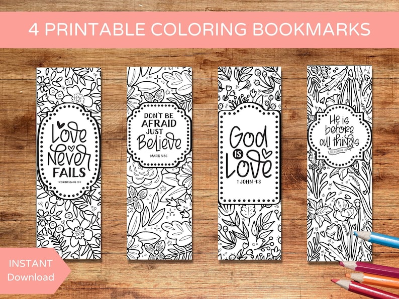Set of 4 Printable Catholic Bookmarks to Color, Christian Coloring ...