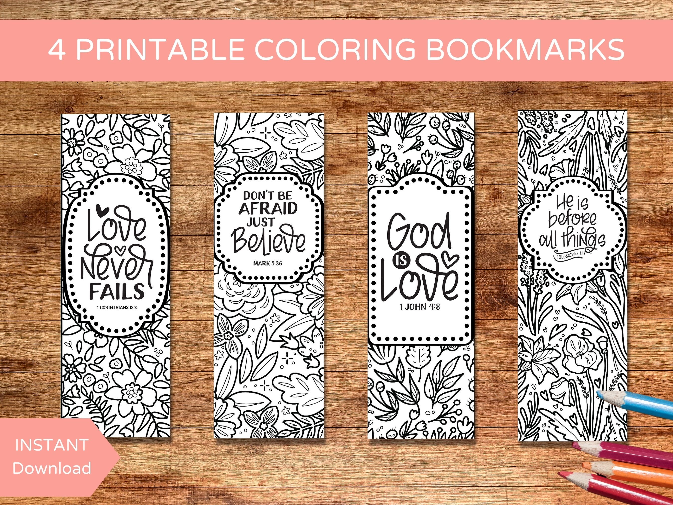 Set of 4 Printable Catholic Bookmarks to Color, Christian Coloring ...