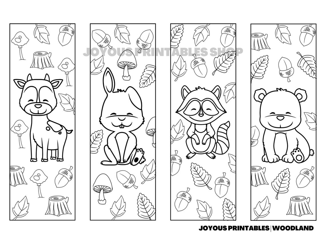 Set of 4 Fall Coloring Bookmarks to Color, Printable Animal Bookmark ...