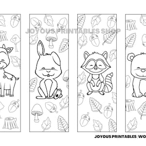 Set of 4 Fall Coloring Bookmarks to Color, Printable Animal Bookmark ...