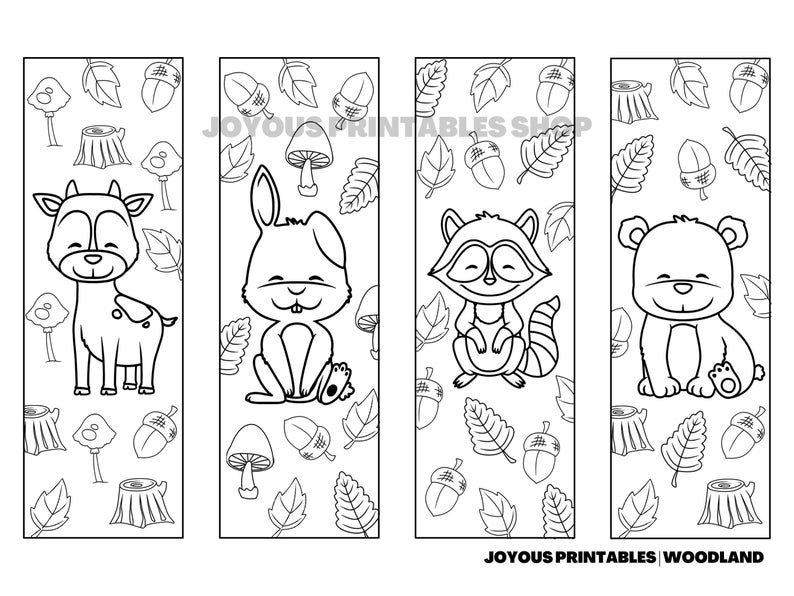 Set of 4 Fall Coloring Bookmarks to Color, Printable Animal Bookmark ...