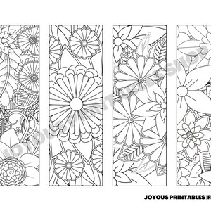 Set of 4 Flower Bookmarks to Color, Printable Floral Bookmarks ...