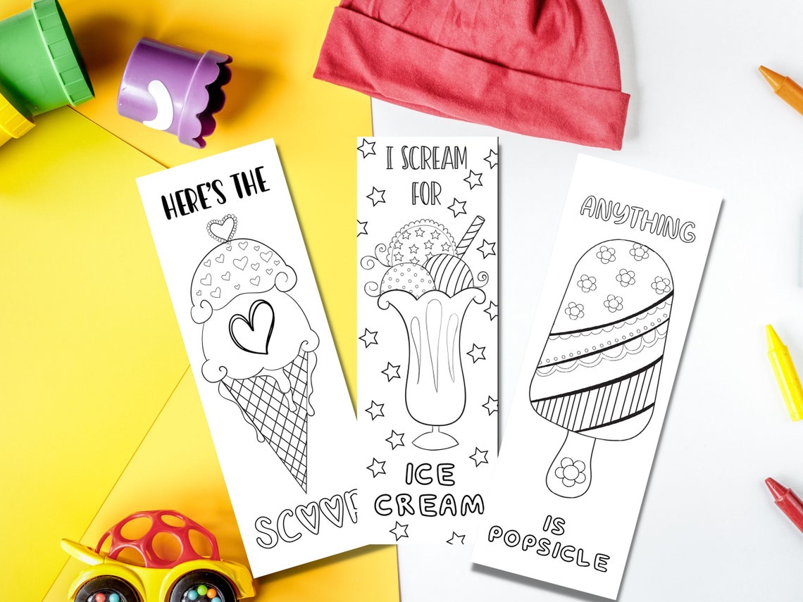 Set of 4 Coloring Bookmarks, Ice Cream-themed Printable Bookmarks to ...