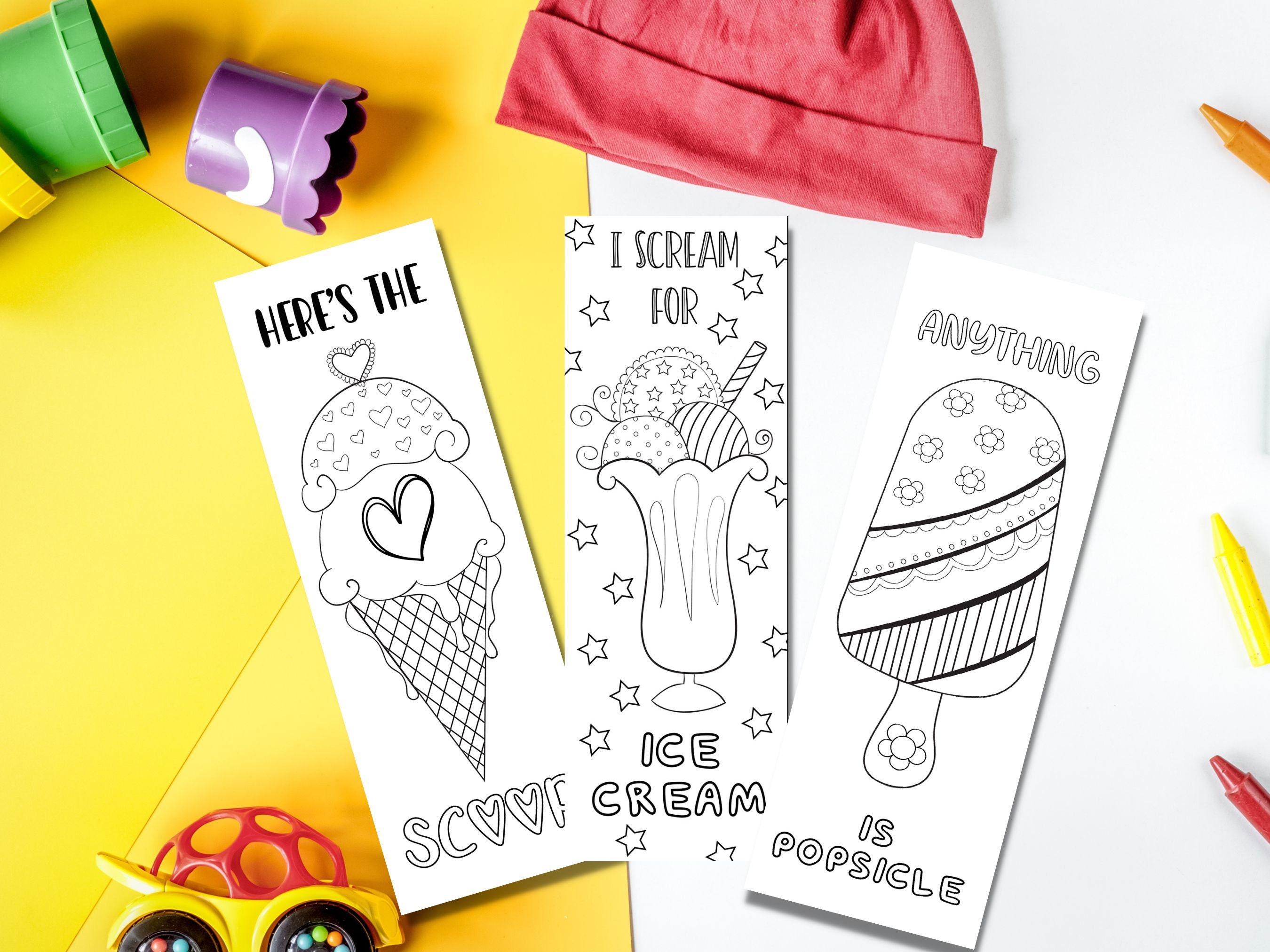 Set of 4 Coloring Bookmarks, Ice Cream-themed Printable Bookmarks to ...
