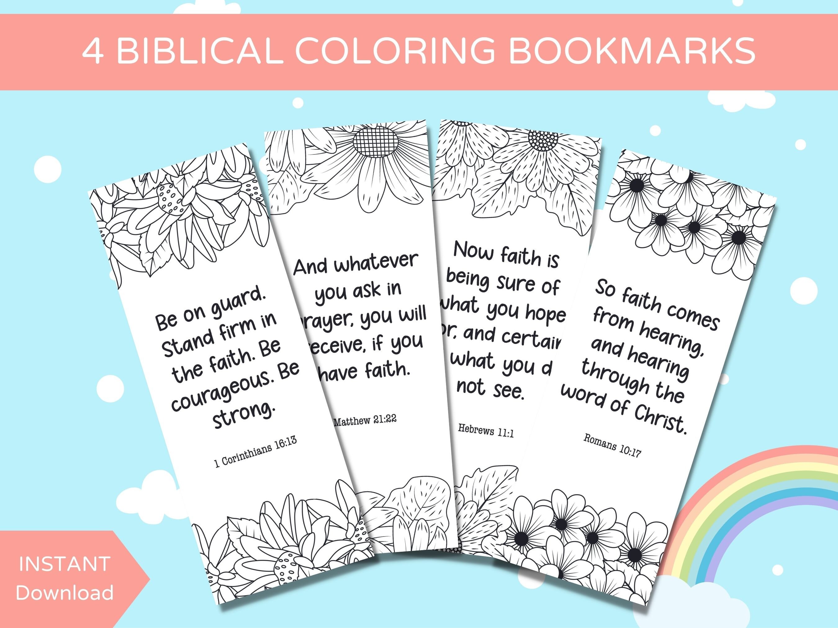 Set of 4 Printable Catholic Bookmarks to Color, Coloring Bible Bookmark ...