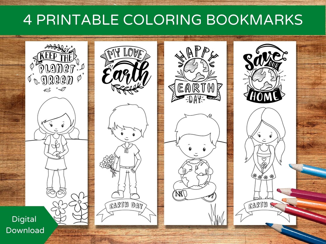Earth Day Printable Coloring Bookmarks, Earth Day PDF Bookmarks to ...