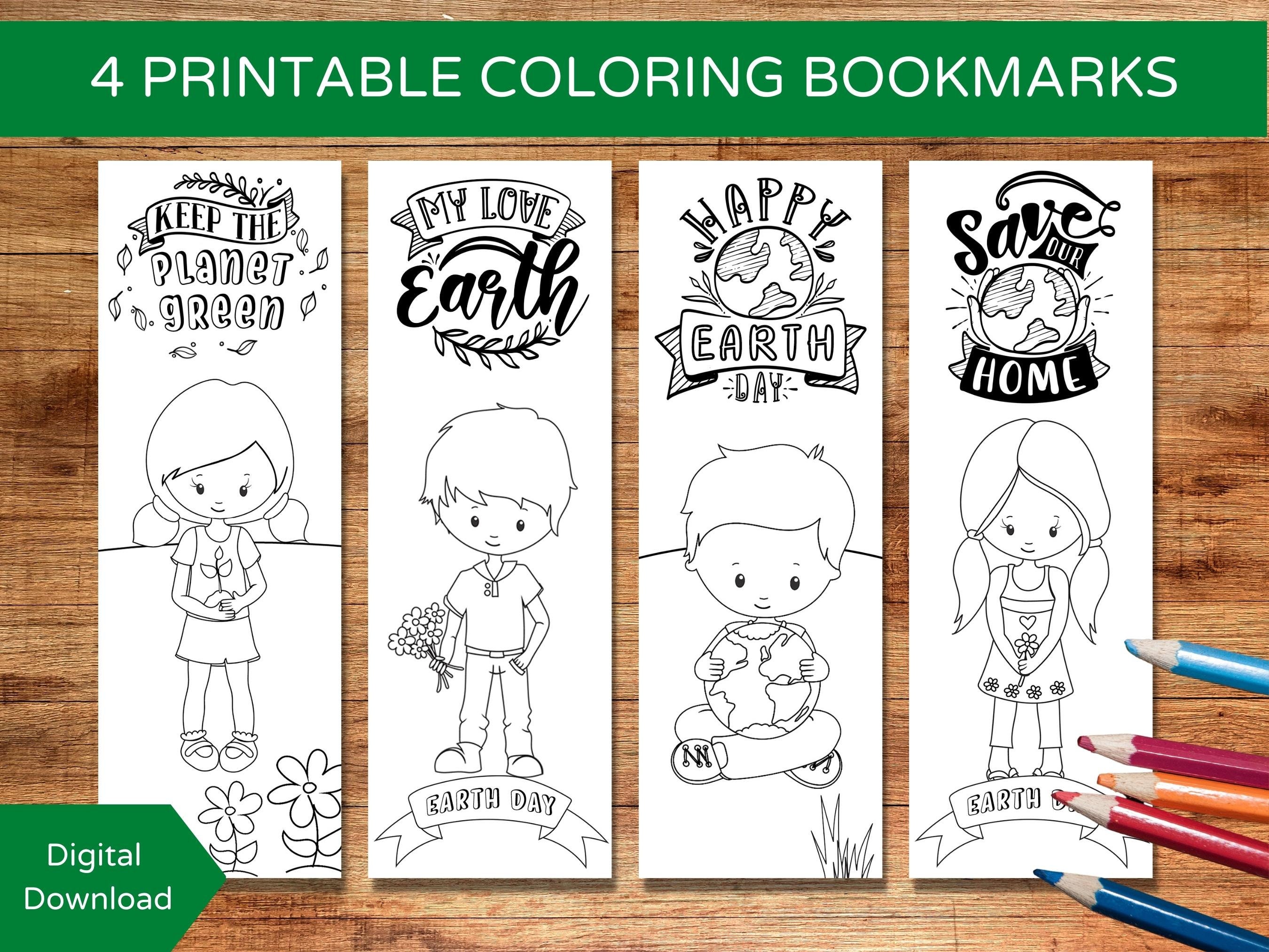 Earth Day Printable Coloring Bookmarks, Earth Day PDF Bookmarks to ...