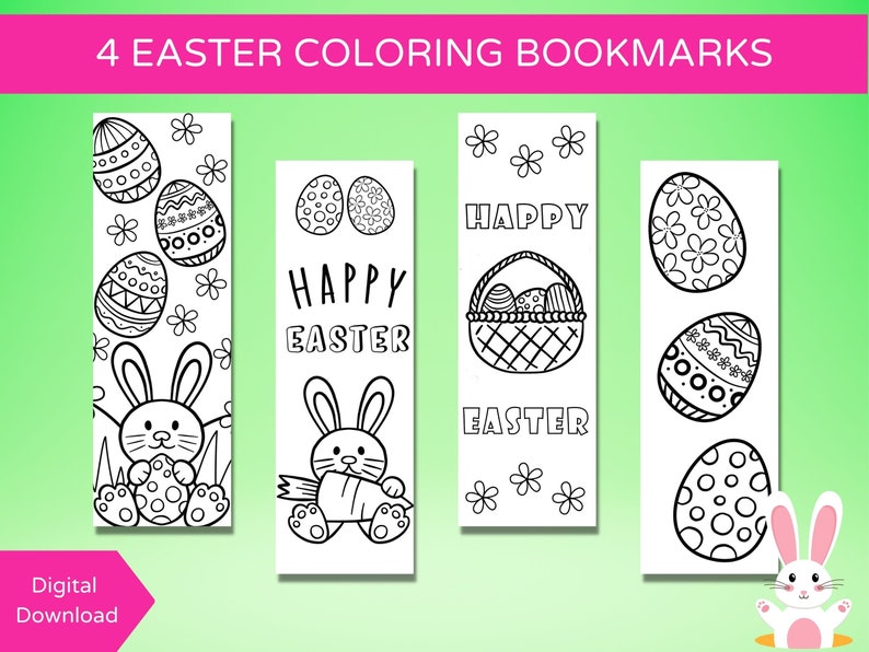 Set of 4 Easter Sunday Coloring Bookmarks, Printable Easter Bunny ...