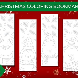 4 Christmas Coloring Bookmarks, Kids Printable Christmas Bookmarks ...