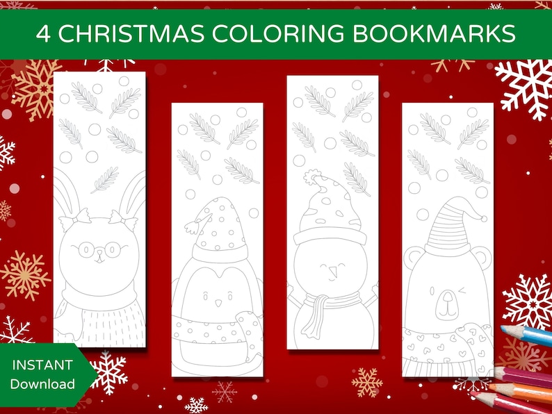 4 Christmas Coloring Bookmarks, Kids Printable Christmas Bookmarks ...